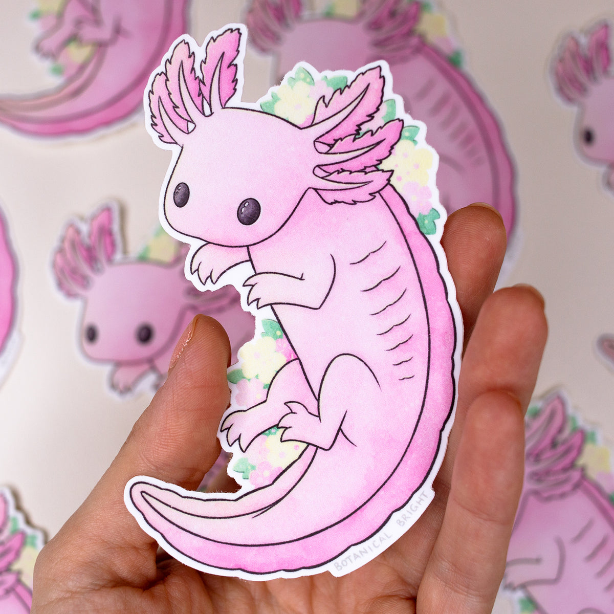 Axolotl Swimming Waterproof Vinyl Sticker – Botanical Bright