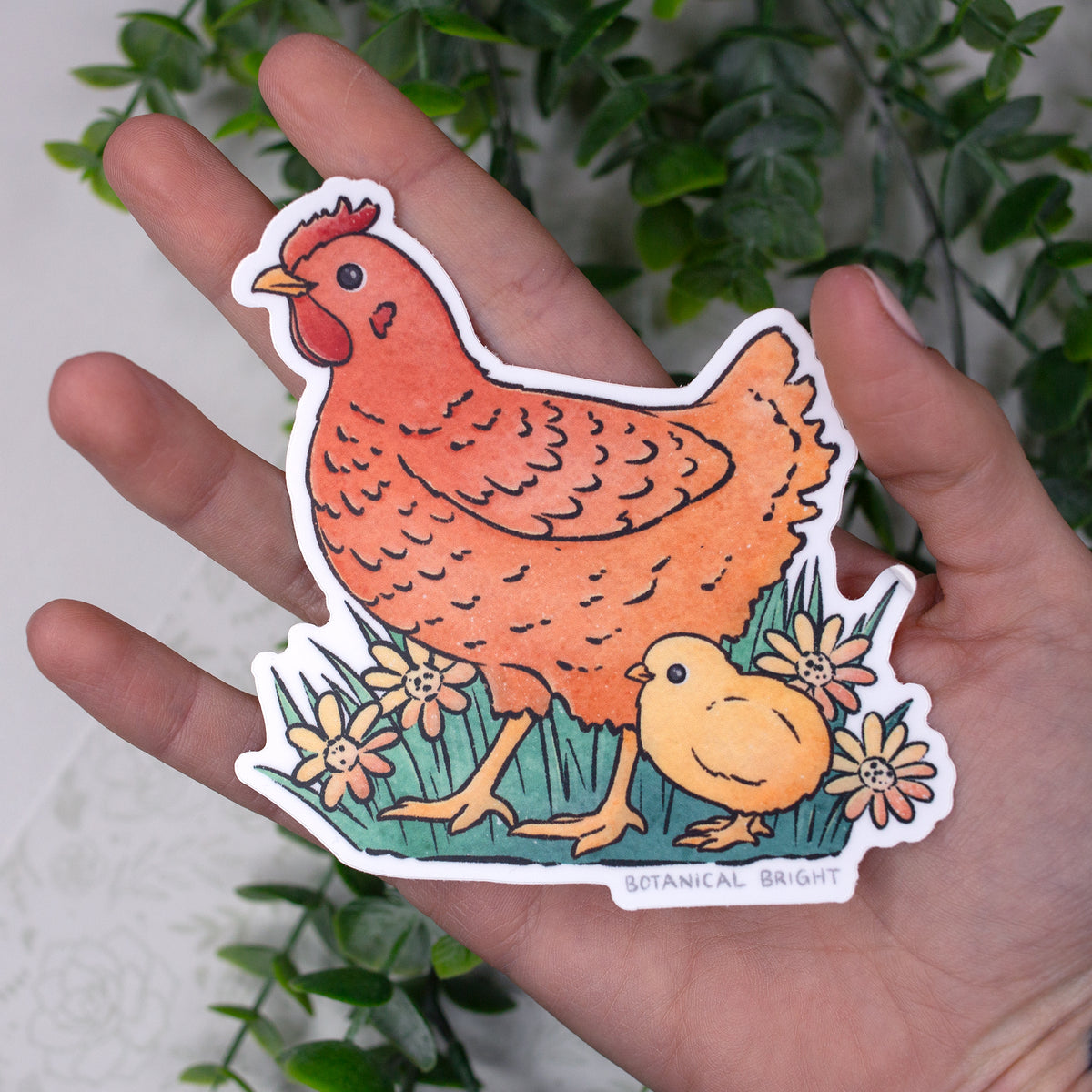 Chicken & Chick Waterproof Vinyl Sticker – Botanical Bright