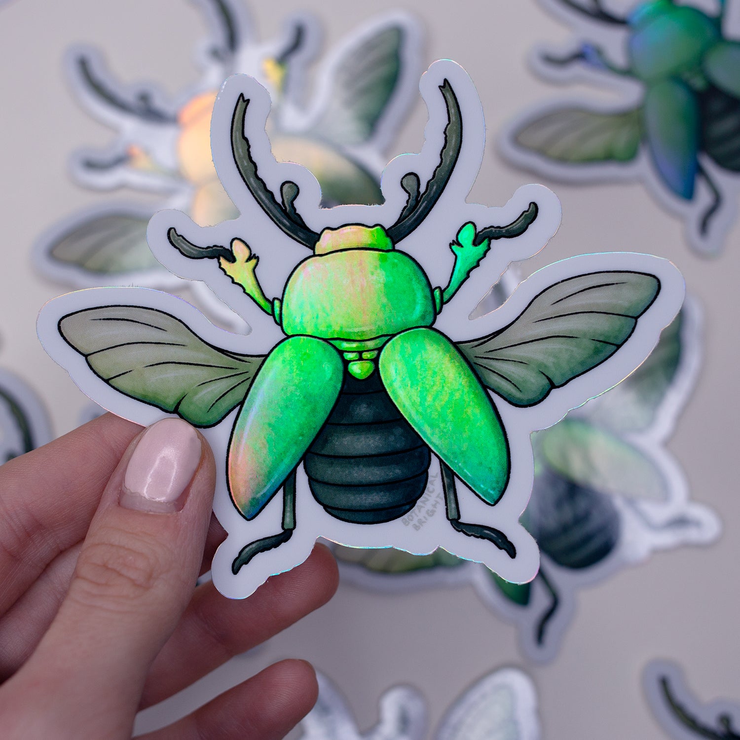 Beetle Holographic Waterproof Vinyl Sticker – Botanical Bright - Add a ...