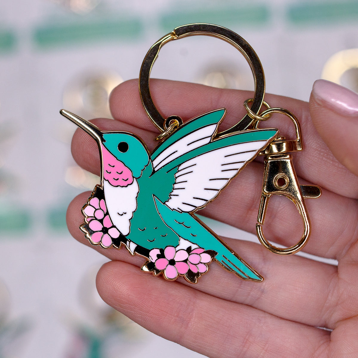 Hummingbird Enamel Keychain – Botanical Bright