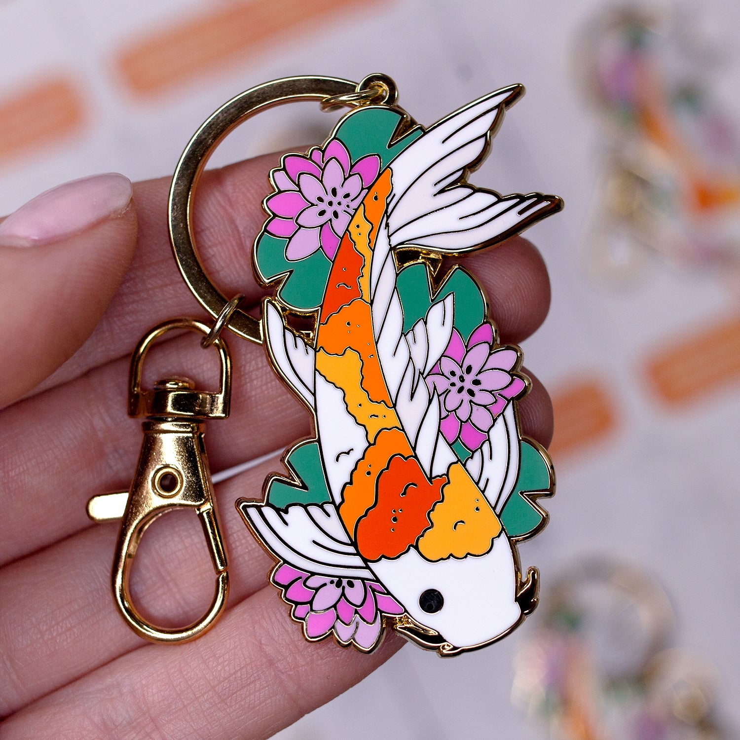 Koi Fish & Lily Pad Enamel Keychain – Botanical Bright