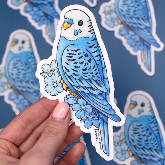 Blue Parakeet Waterproof Vinyl Sticker – Botanical Bright