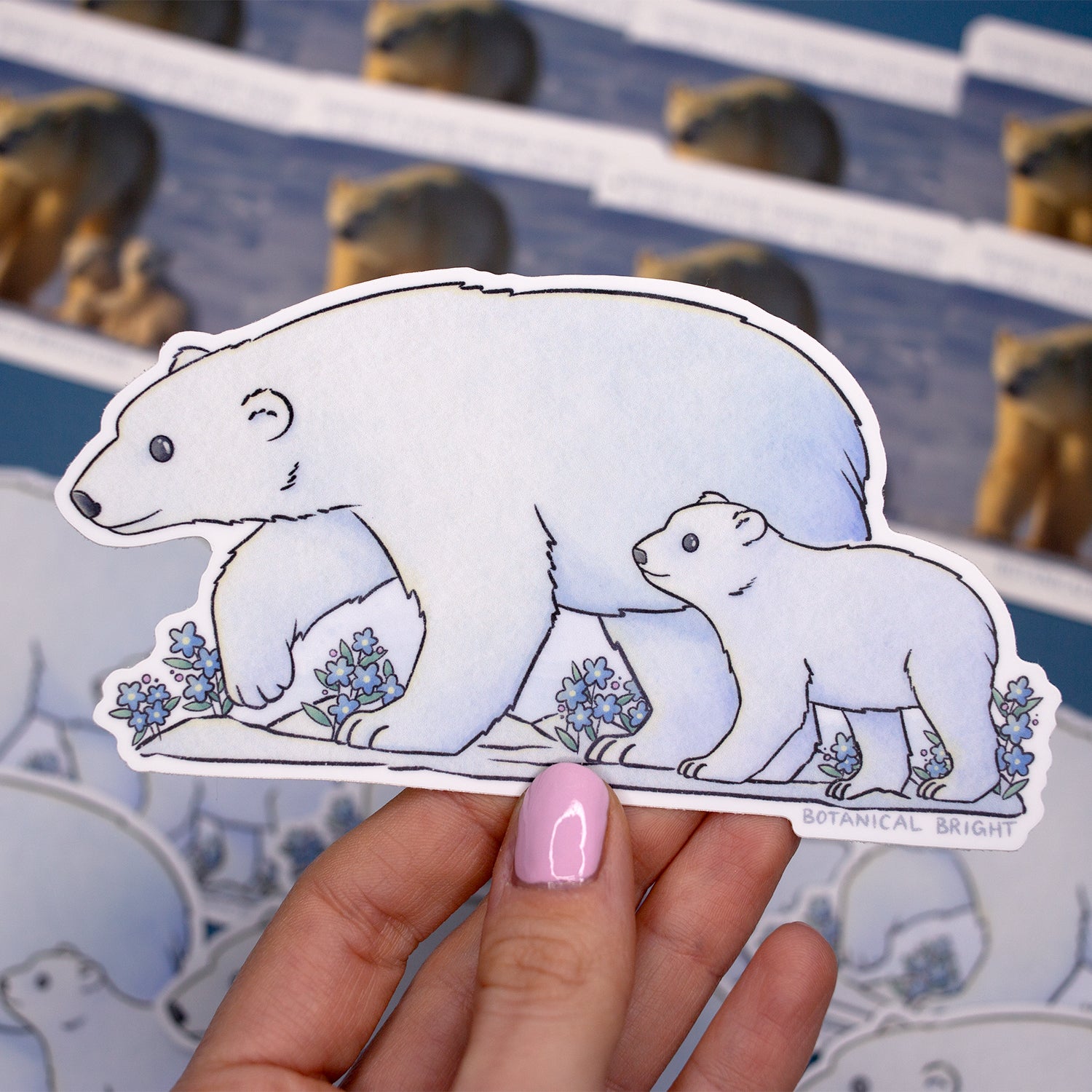 Polar Bear with Cub Waterproof Sticker – Botanical Bright