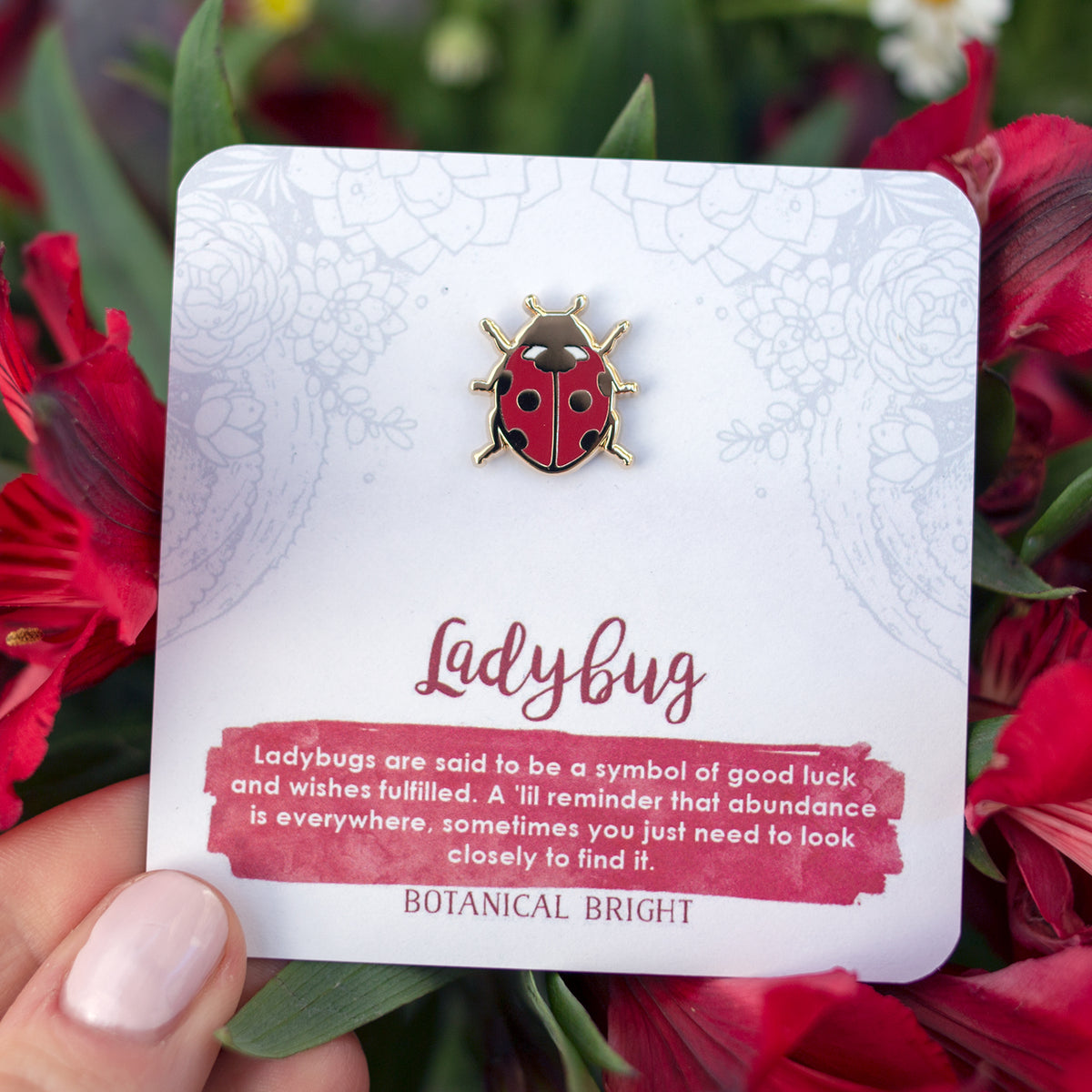 Ladybug Enamel Pin – Botanical Bright - Add a Little Beauty to Your ...