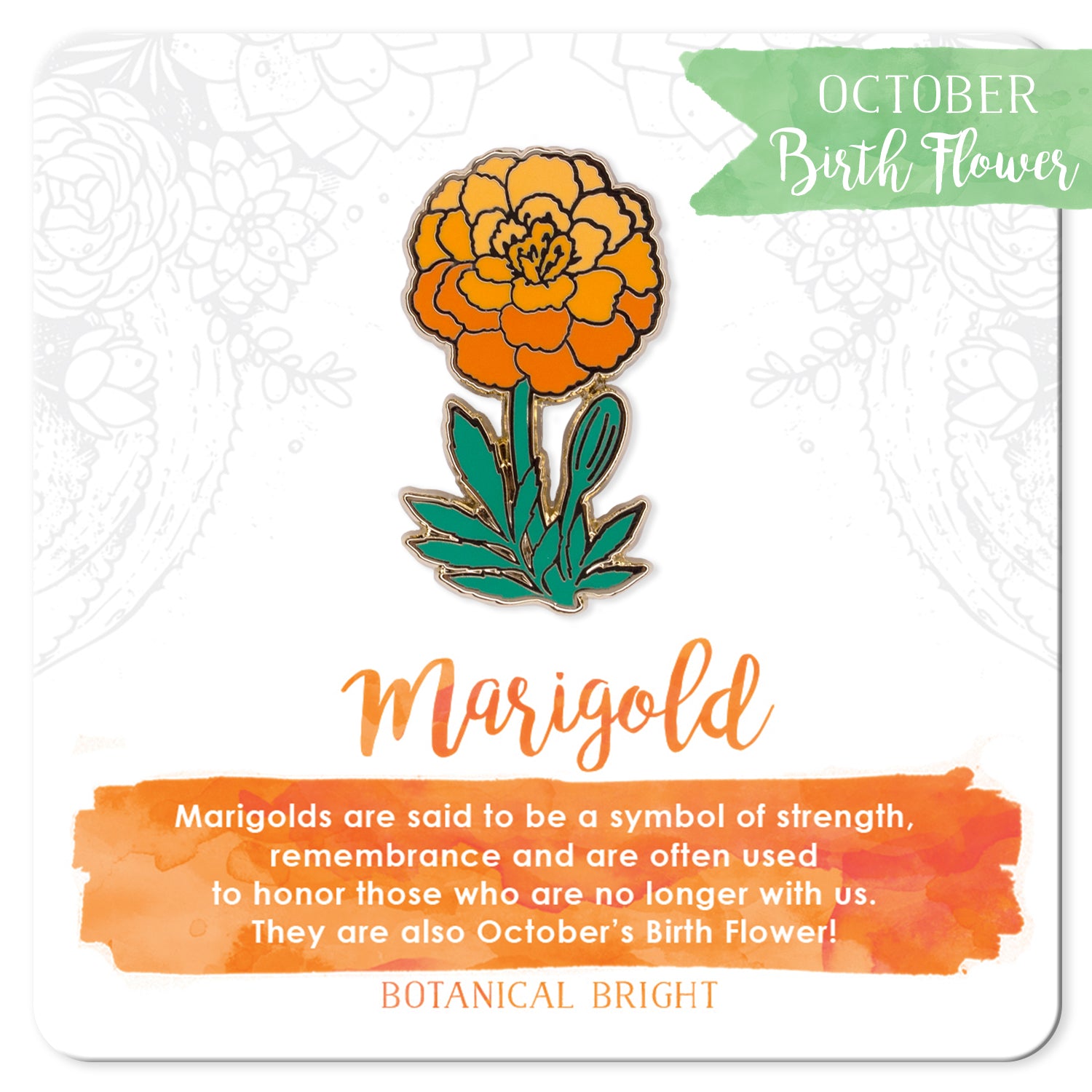 Marigold Enamel Pin – Botanical Bright - Add a Little Beauty to Your ...