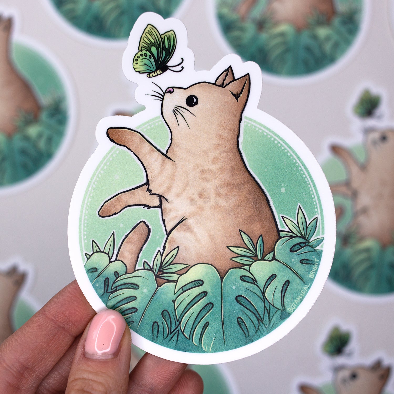 Monstera Cat Waterproof Vinyl Sticker – Botanical Bright